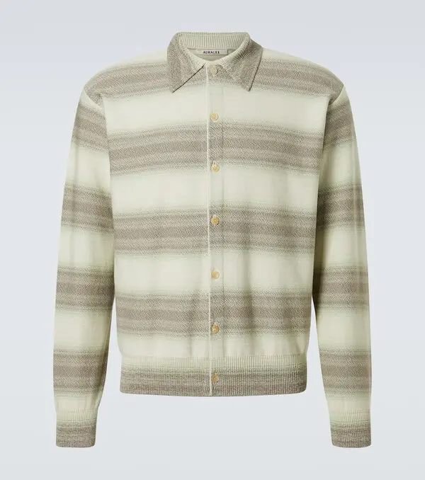 Auralee Striped Cotton And Silk Cardigan