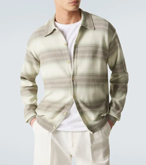 Auralee Striped Cotton And Silk Cardigan