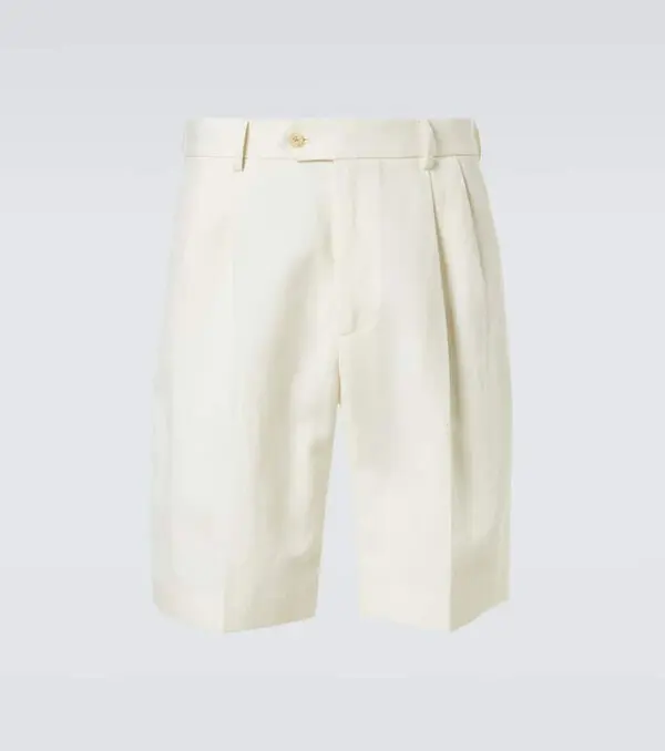 Auralee Pleated Wool, Cotton, And Linen Shorts - White