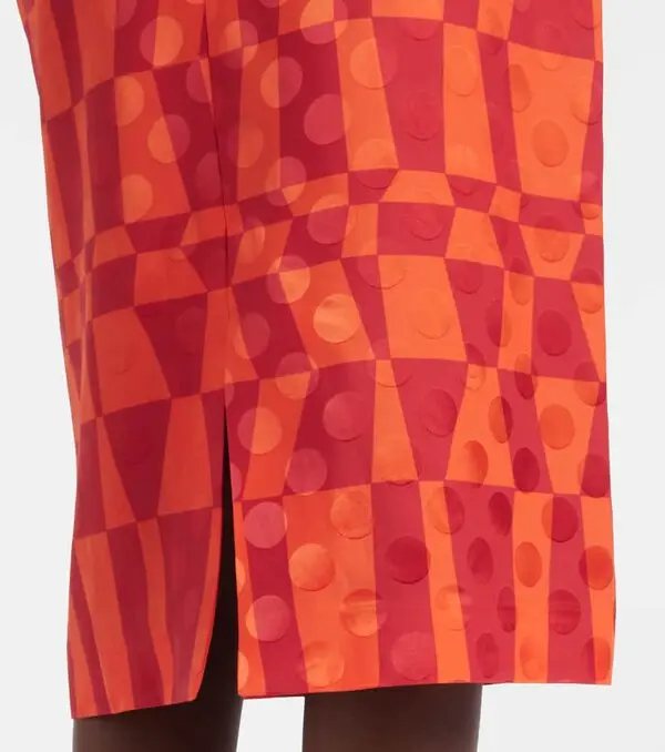 Dries Van Noten Satin Jacquard Midi Skirt - Orange