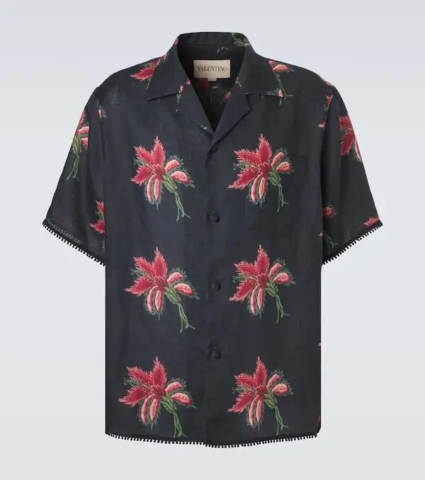 Valentino Garavani Floral Lace-trimmed Linen Bowling Shirt