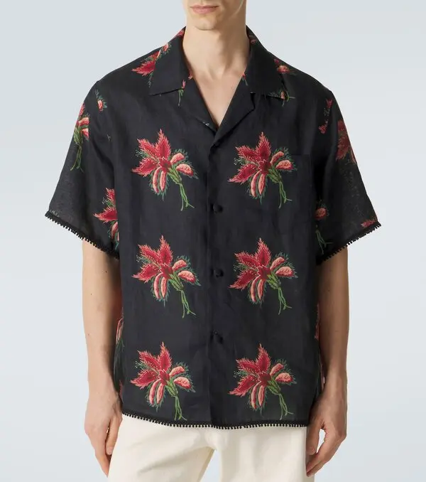 Valentino Garavani Floral Lace-trimmed Linen Bowling Shirt