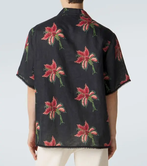 Valentino Garavani Floral Lace-trimmed Linen Bowling Shirt