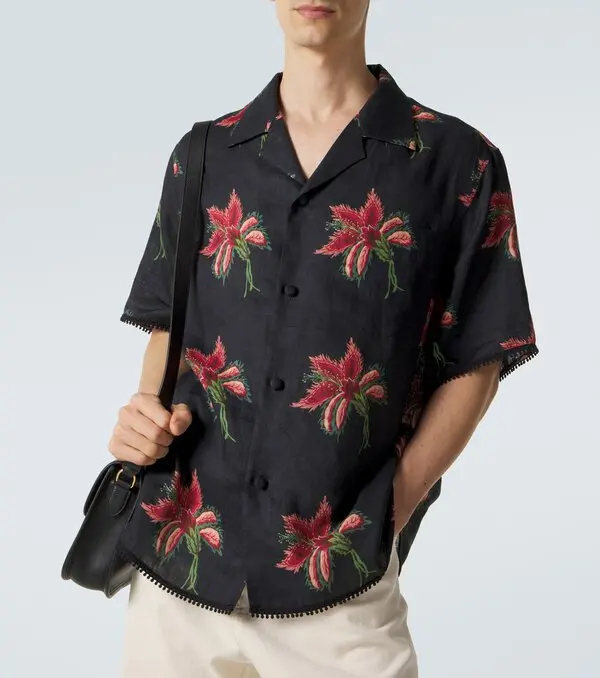 Valentino Garavani Floral Lace-trimmed Linen Bowling Shirt