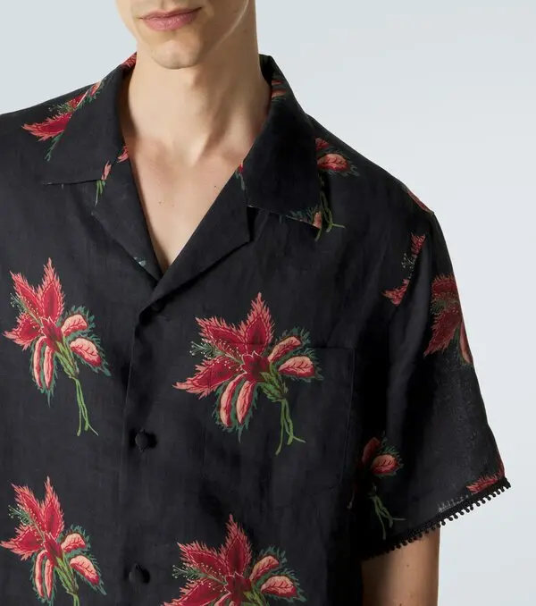 Valentino Garavani Floral Lace-trimmed Linen Bowling Shirt