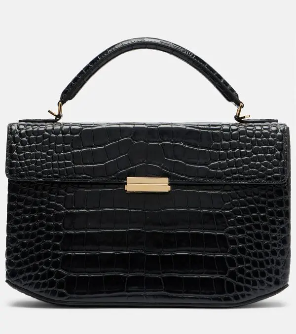 TOTEME Box Small Croc-effect Leather Top-handle Bag - Black