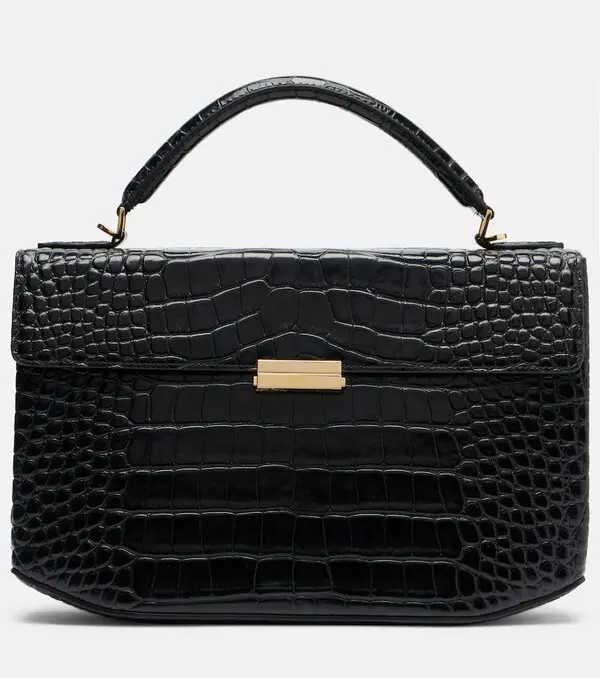 TOTEME Box Croc-effect Leather Top-handle Bag - Black