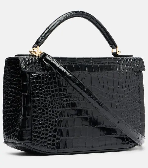 TOTEME Box Croc-effect Leather Top-handle Bag - Black