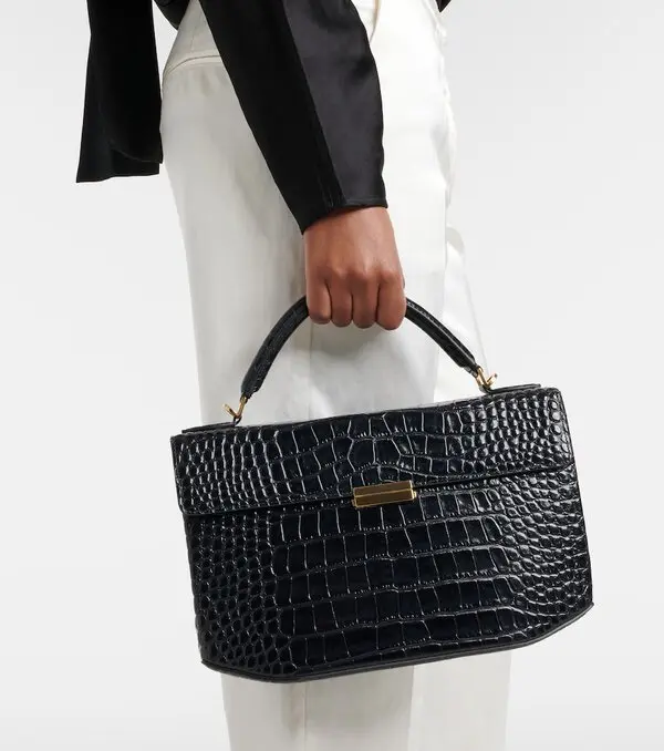 TOTEME Box Croc-effect Leather Top-handle Bag - Black