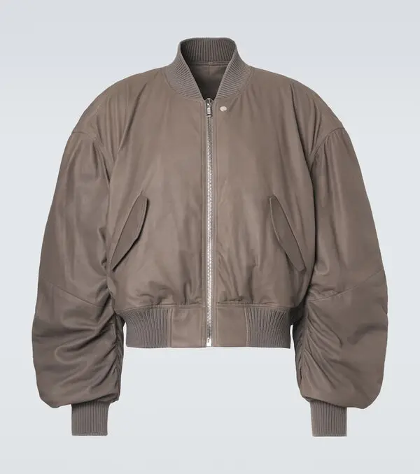 Rick Owens Secchia Flight Leather Bomber Jacket - Grey