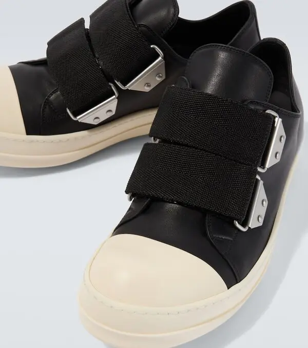 Rick Owens Low Strap Leather Sneakers - Black