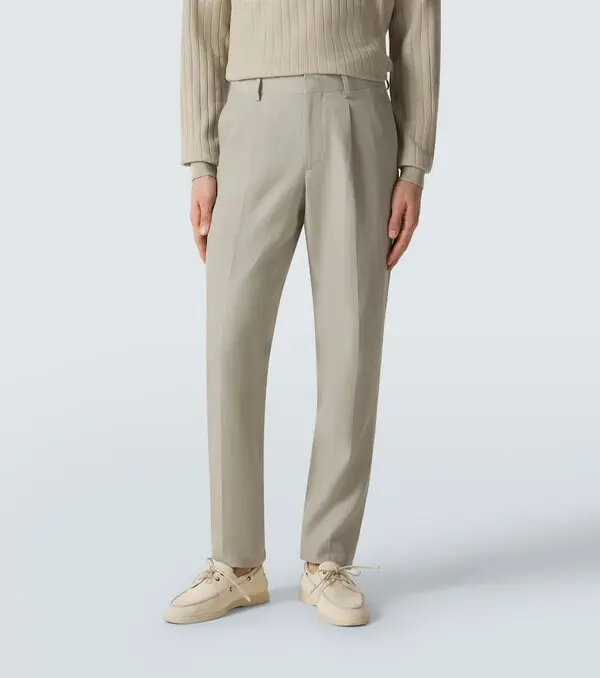 LARDINI Linen, Cotton, And Silk Chinos In Khaki