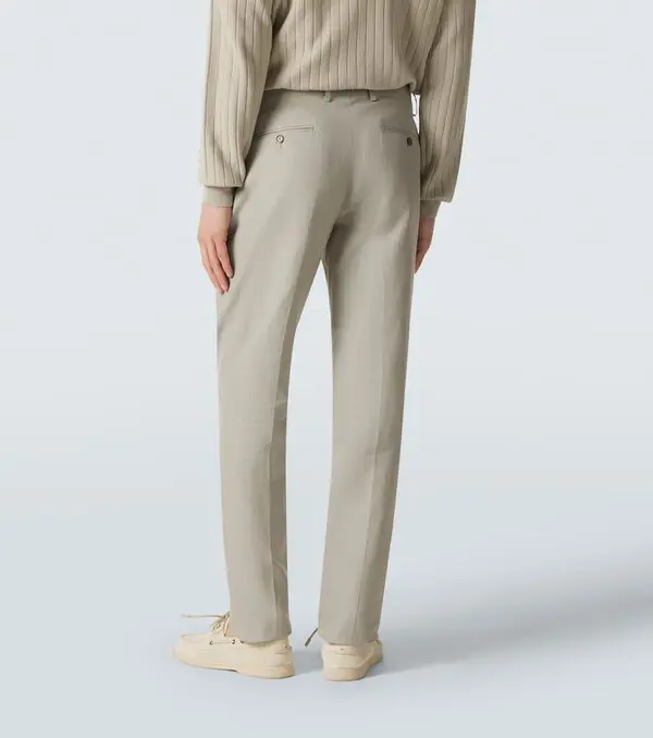 LARDINI Linen, Cotton, And Silk Chinos In Khaki