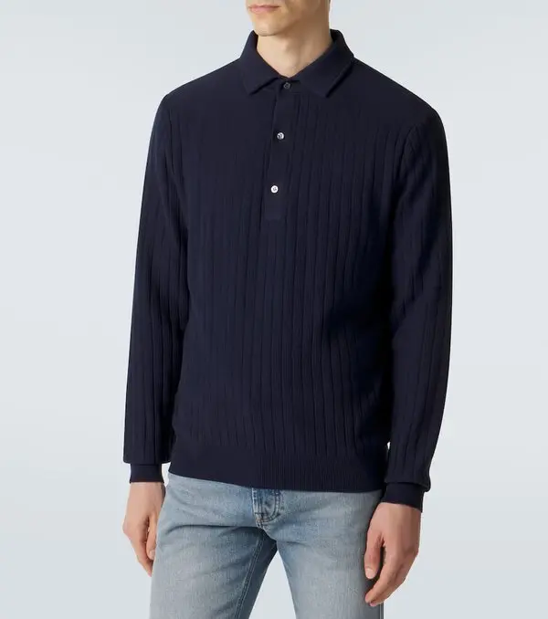 LARDINI Cotton Polo Sweater - Blue