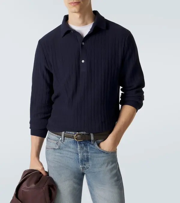 LARDINI Cotton Ribbed Polo Sweater