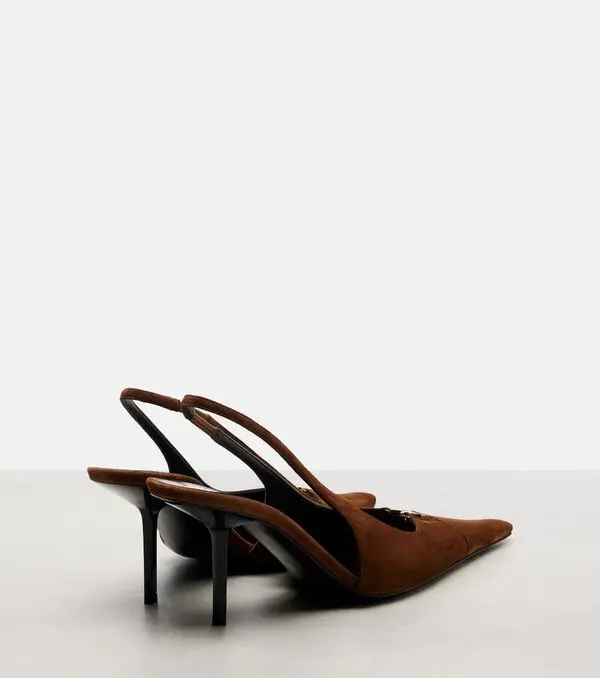 Saint Laurent Babylone Breteuil Suede Slingback Pumps - Brown