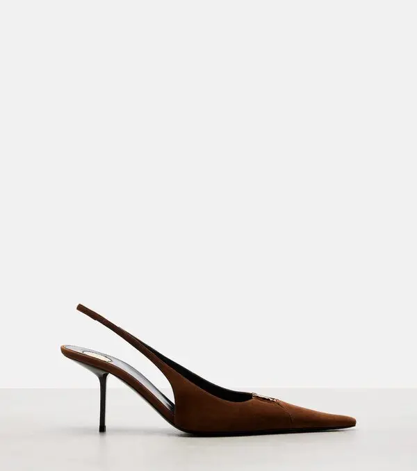 Saint Laurent Babylone Breteuil Suede Slingback Pumps - Brown