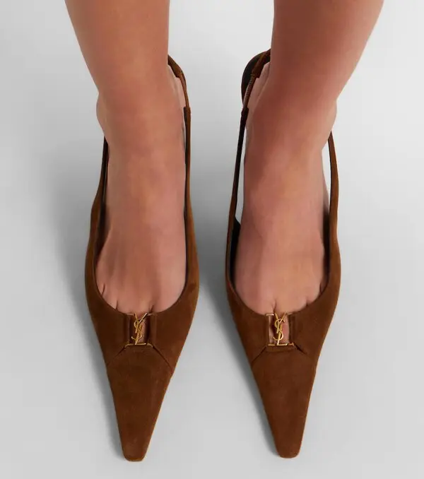 Saint Laurent Babylone Breteuil Suede Slingback Pumps - Brown