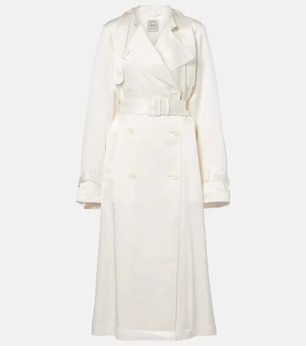 TOTEME Belted Double-breasted Satin Trench Coat - White