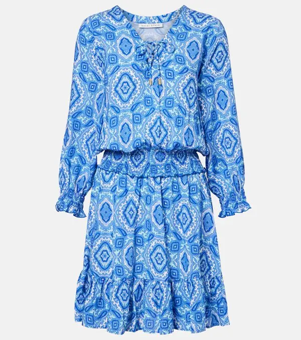 Heidi Klein Mykonos Printed Smocked Minidress - Blue