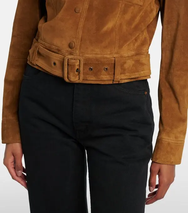 Saint Laurent Belted Cropped Suede Jacket - Brown