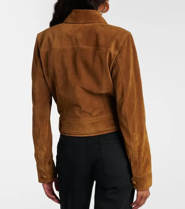 Saint Laurent Belted Cropped Suede Jacket - Brown