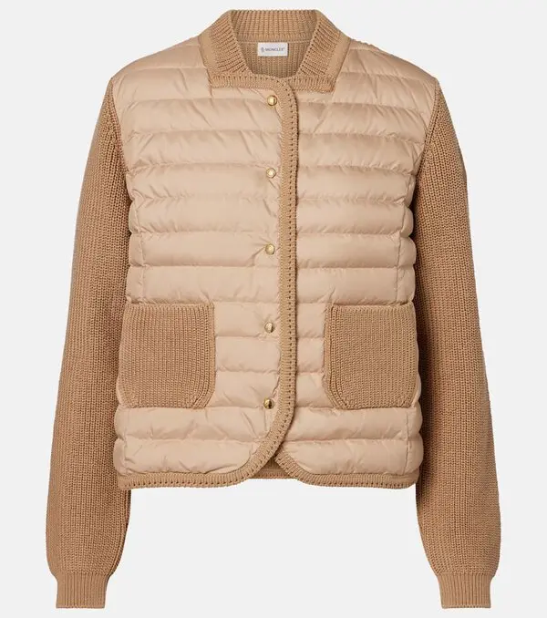 Moncler Down-paneled Cotton Cardigan - Brown