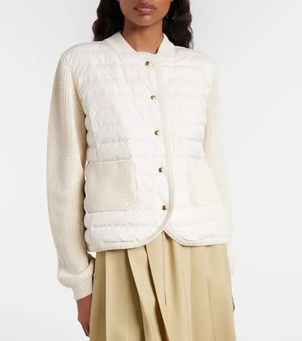 Moncler Down-paneled Cotton Cardigan - White