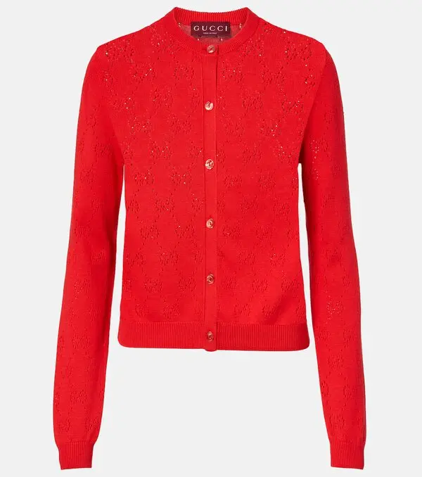 Gucci Gg Pointelle Silk And Cotton Cardigan - Red
