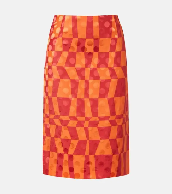 Dries Van Noten Satin Jacquard Midi Skirt - Orange