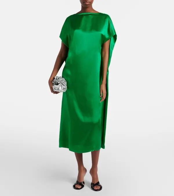 Dries Van Noten Silk Satin Midi Dress - Green