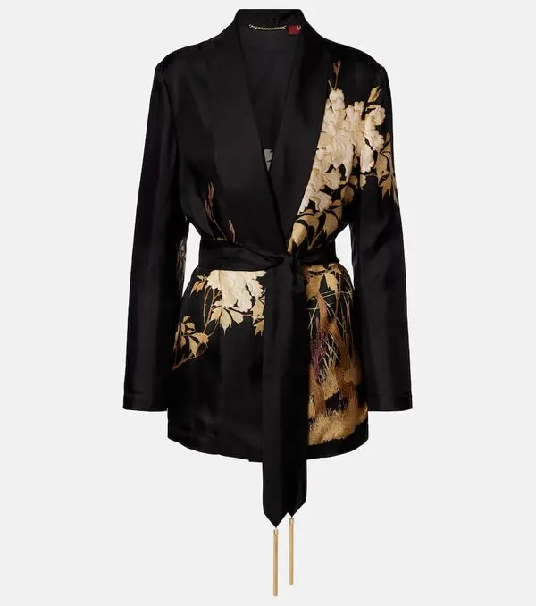 Max Mara Tunica Printed Silk Twill Wrap Cardigan - Black