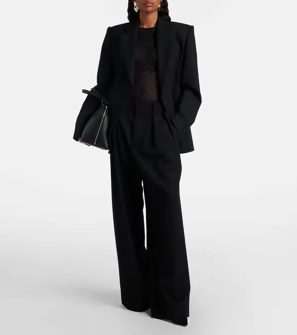 Wardrobe.NYC Open-knit Wool-blend Bodysuit - Black