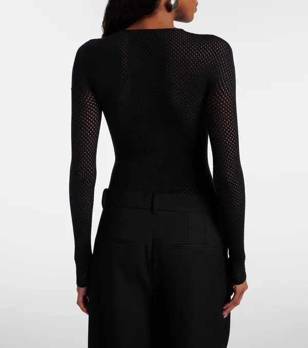 Wardrobe.NYC Open-knit Wool-blend Bodysuit - Black