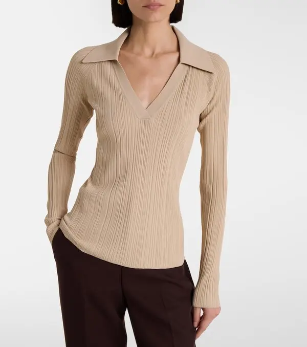JOSEPH Chelia Ribbed-knit Polo Sweater
