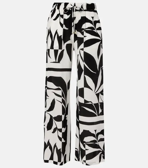 Max Mara Voto Printed Silk Palazzo Pants - White