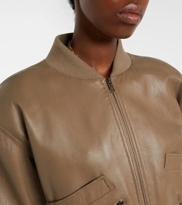 Chloé Cropped Leather Bomber Jacket - Brown