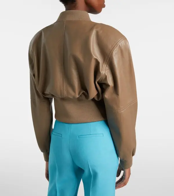 Chloé Cropped Leather Bomber Jacket - Brown