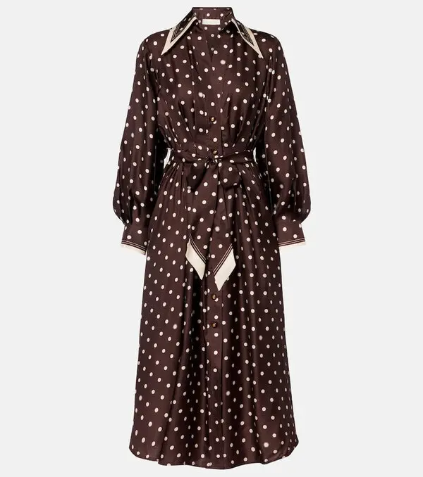 Zimmermann Polka-dot Belted Silk Shirt Dress - Brown