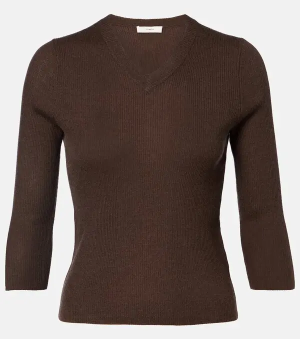 Vince Ribbed-knit Cashmere And Silk Sweater - Brown