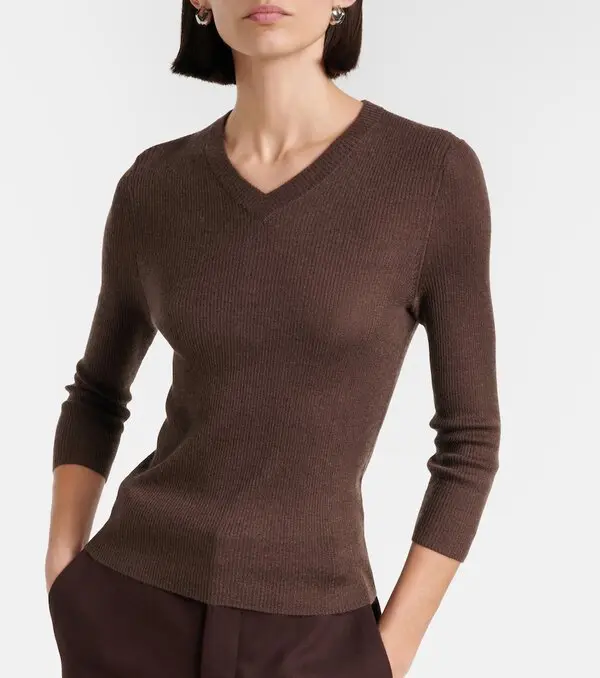 Vince Ribbed Knit Cashmere And Silk Sweater - Brown