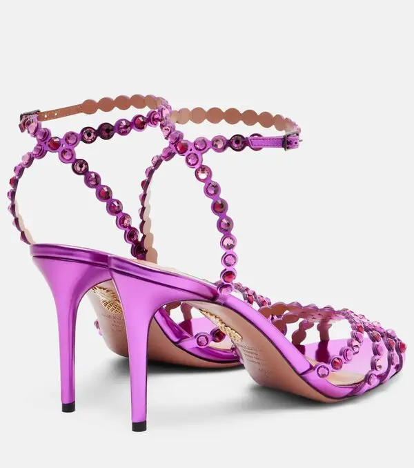 AQUAZZURA Tequila Crystal-embellished Metallic Leather Sandals