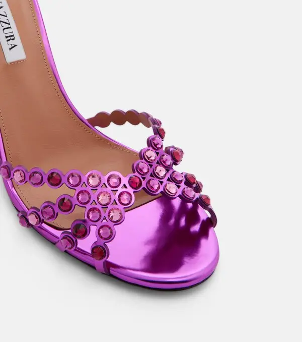 AQUAZZURA Tequila Crystal-embellished Metallic Leather Sandals
