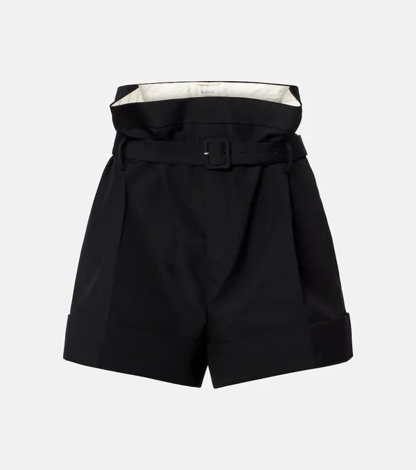 Saint Laurent Belted Mohair And Wool Shorts - Black