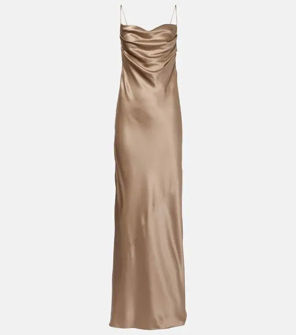 Saint Laurent Open-back Silk Satin Gown - Beige