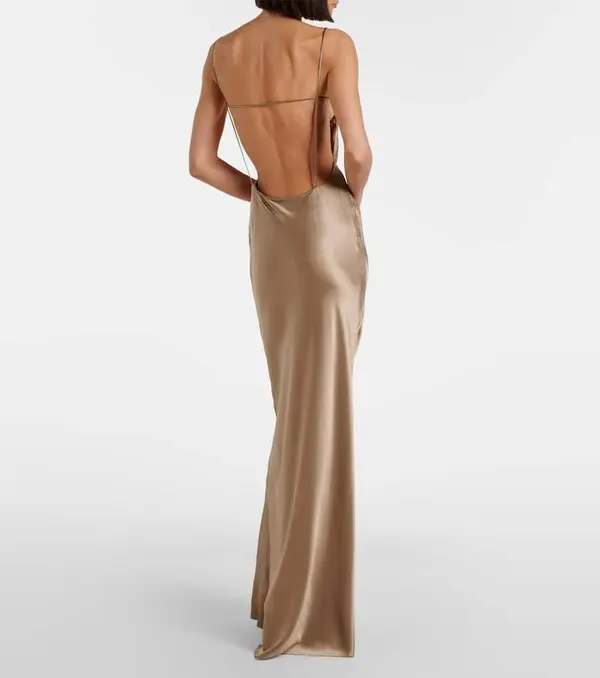 Saint Laurent Open-back Silk Satin Gown - Beige