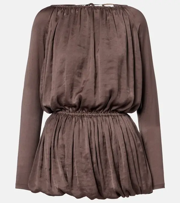 Saint Laurent Draped Taffeta Minidress - Brown