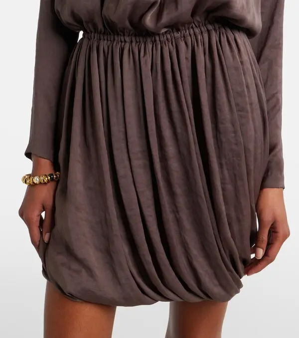 Saint Laurent Draped Taffeta Mini Dress - Brown