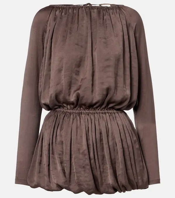 Saint Laurent Draped Taffeta Mini Dress - Brown