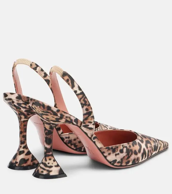 Amina Muaddi Holli 95 Satin Slingback Pumps In Leopard